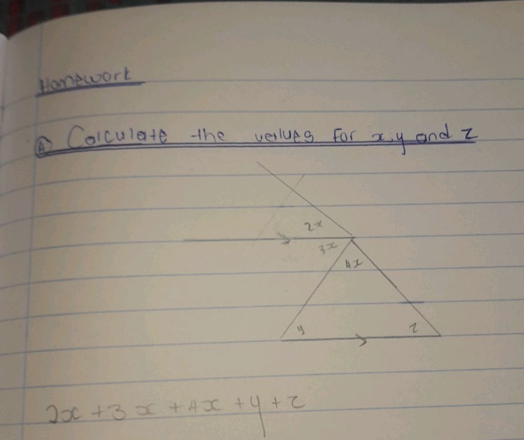 Calculate the values for x, y, and z. $ {c} | StudyX