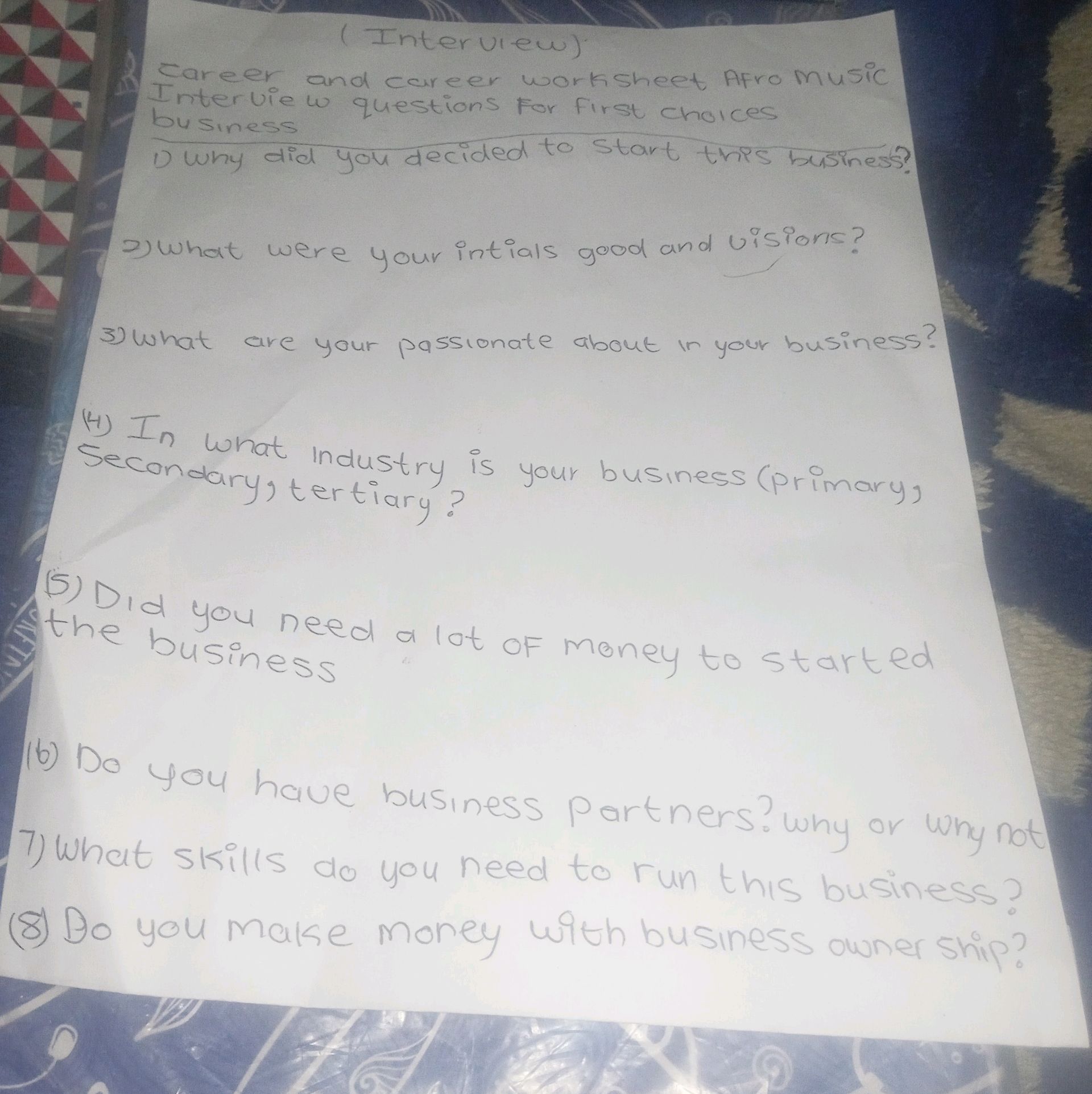 (Interview) Career and career worksheet | StudyX