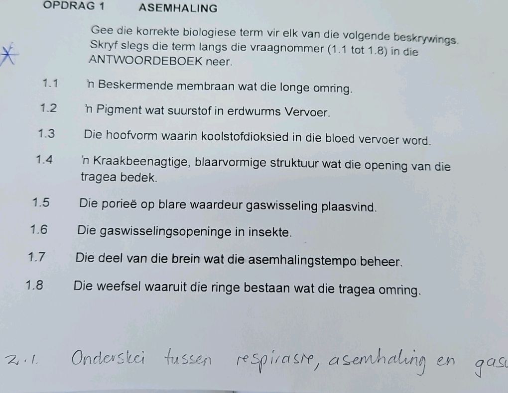 OPDRAG 1 ASEMHALING Gee die korrekte