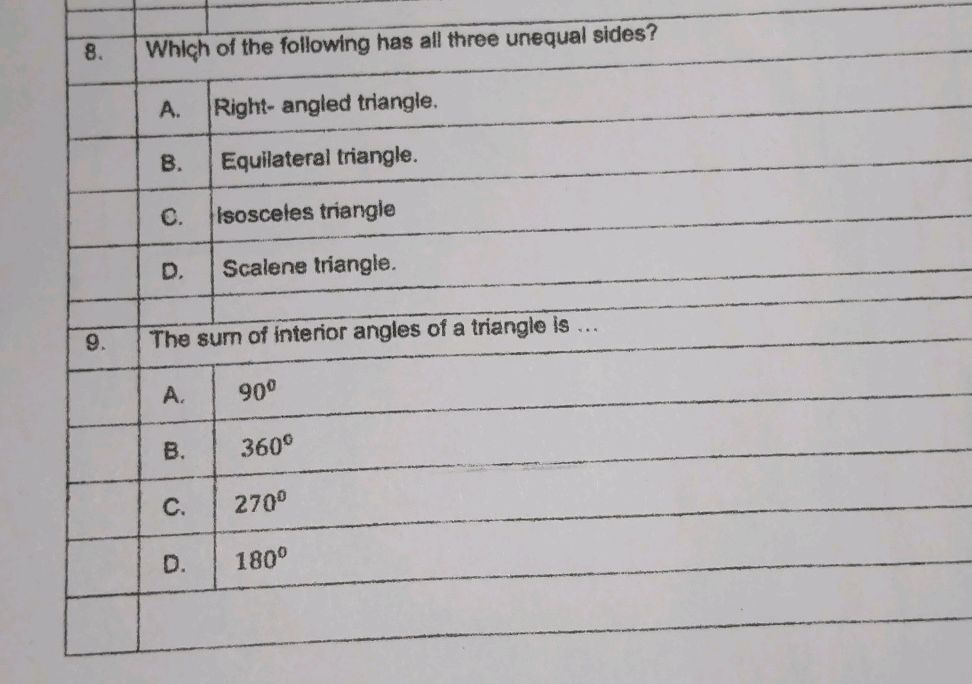 Which of the following has all three unequal