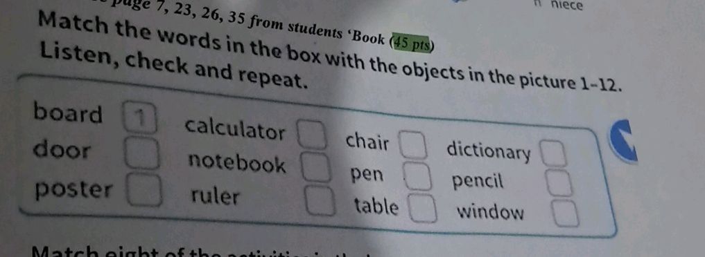 Match the words in the box with the objects | StudyX