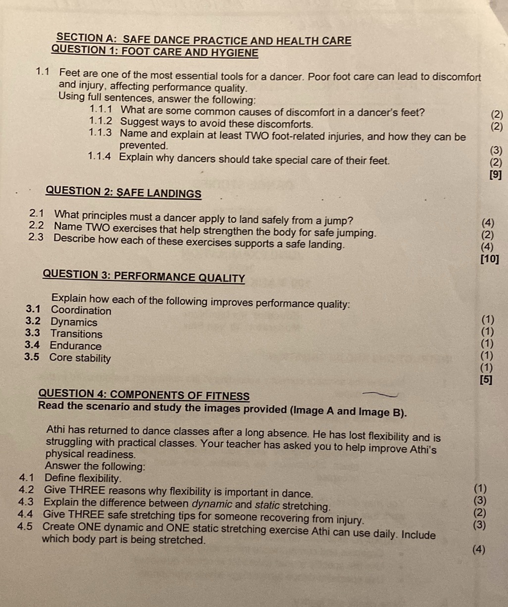 SECTION A: SAFE DANCE PRACTICE AND HEALTH