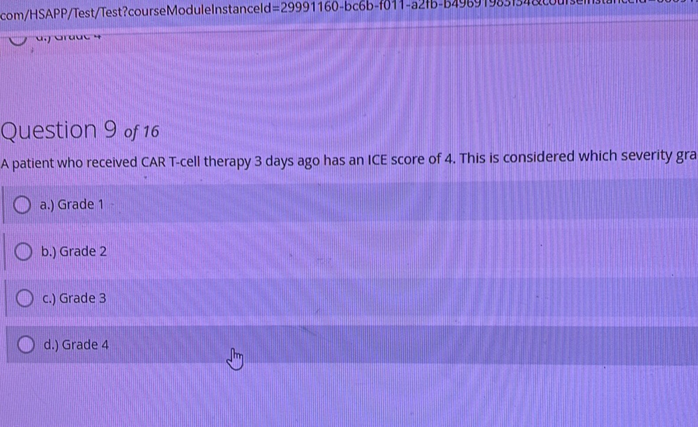 Question 9 of 16 A patient who received CAR | StudyX