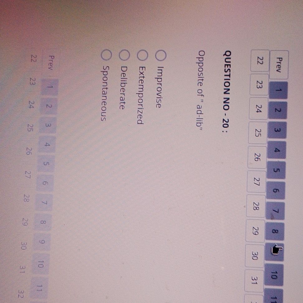 QUESTION NO - 20: Opposite of " ad-lib" | StudyX