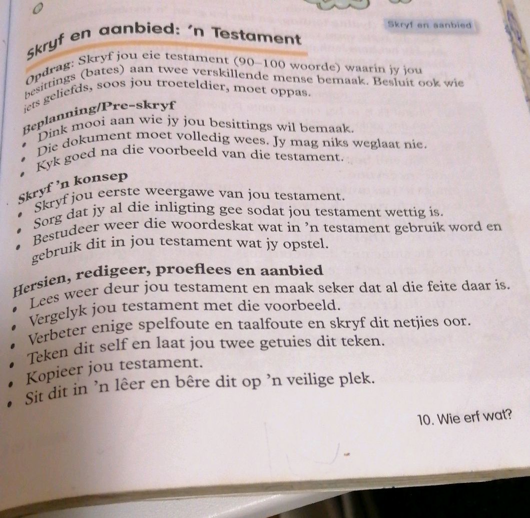 Opdrag: Skryf jou eie testament (90-100 | StudyX