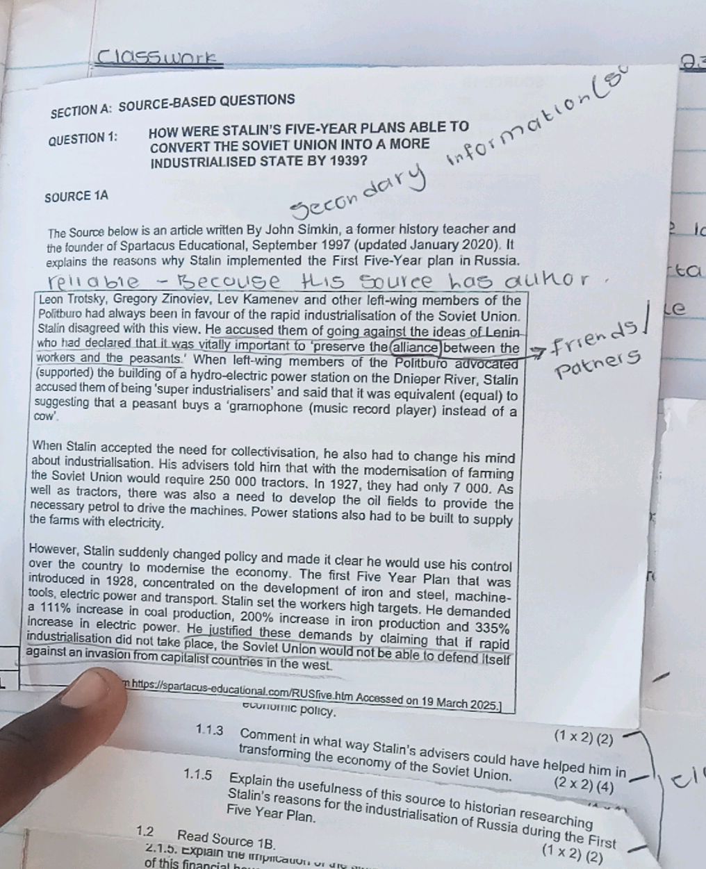 QUESTION 1: HOW WERE STALIN'S FIVE-YEAR | StudyX