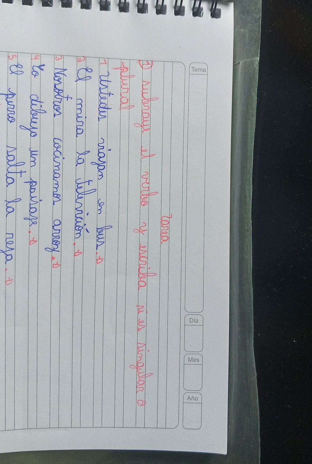 1. subraye el verbo y escriba si es singular | StudyX