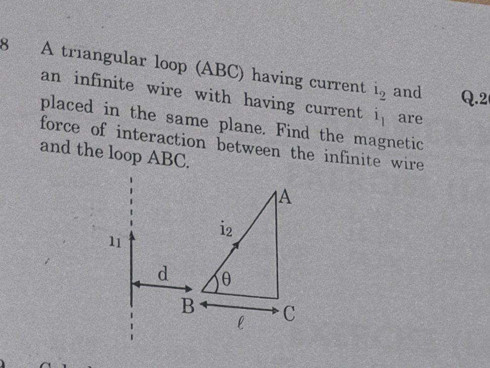 A triangular loop (ABC) having current $i_2$ | StudyX
