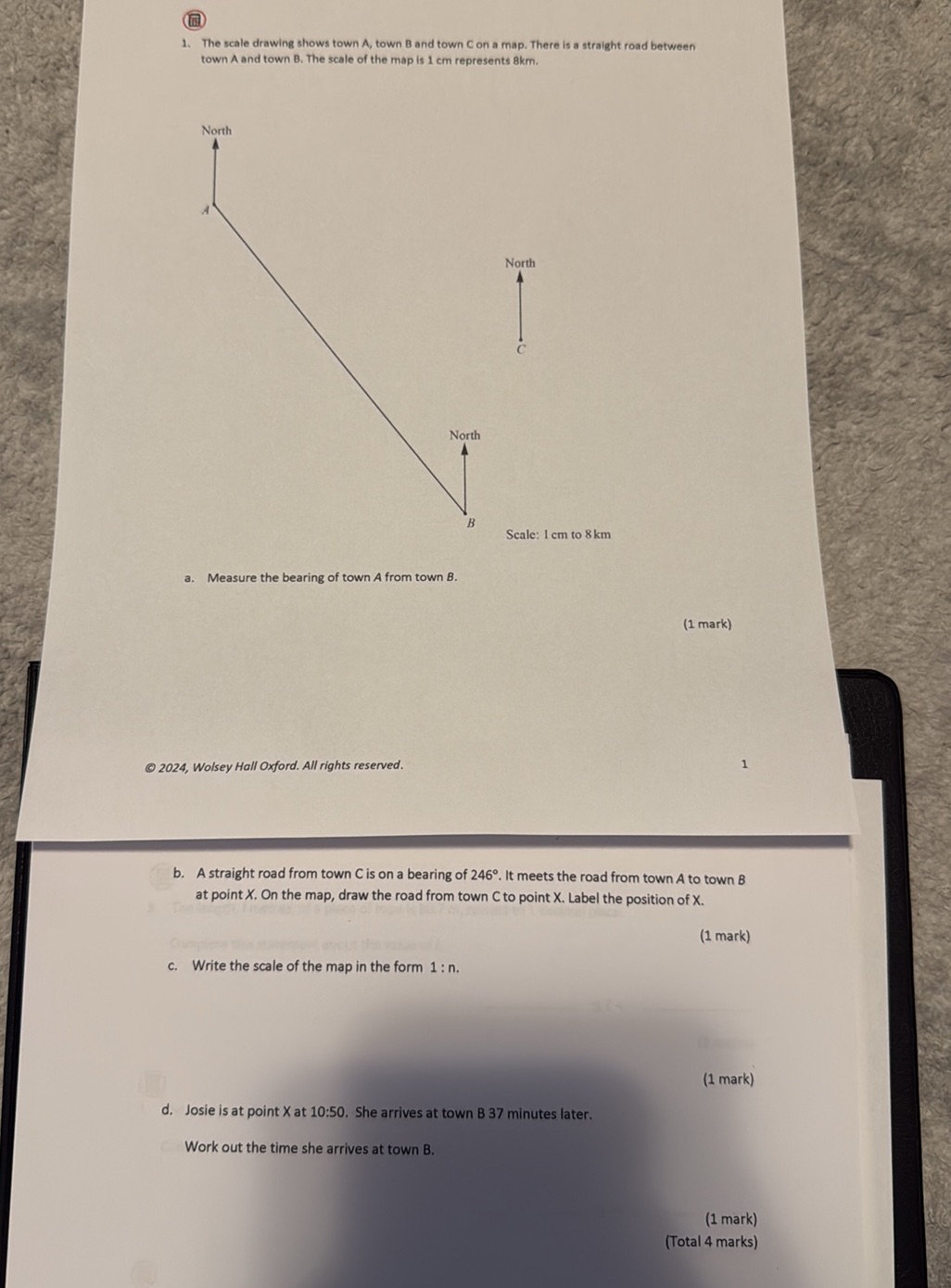 1. The scale drawing shows town A, town B | StudyX