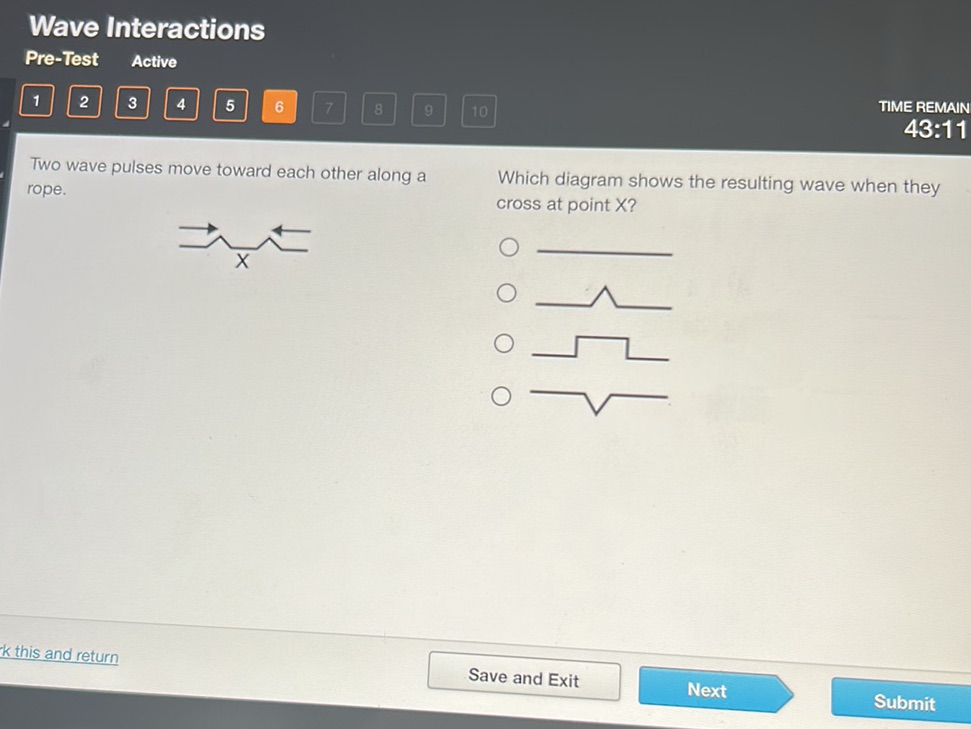 Two wave pulses move toward each other along