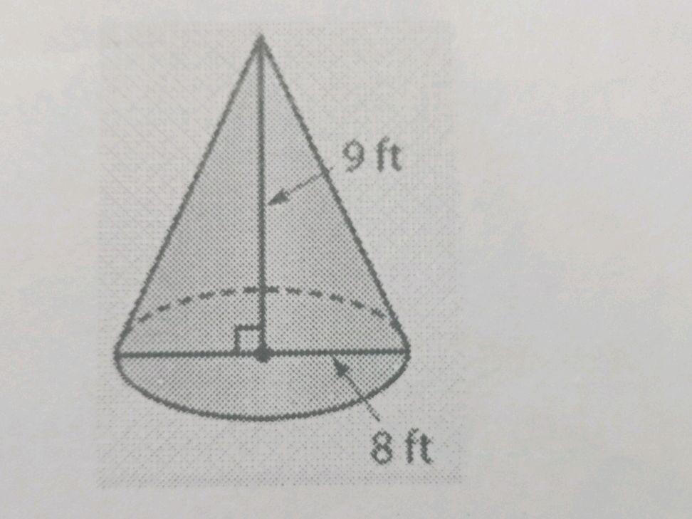 The image shows a cone with a height of 9 ft | StudyX