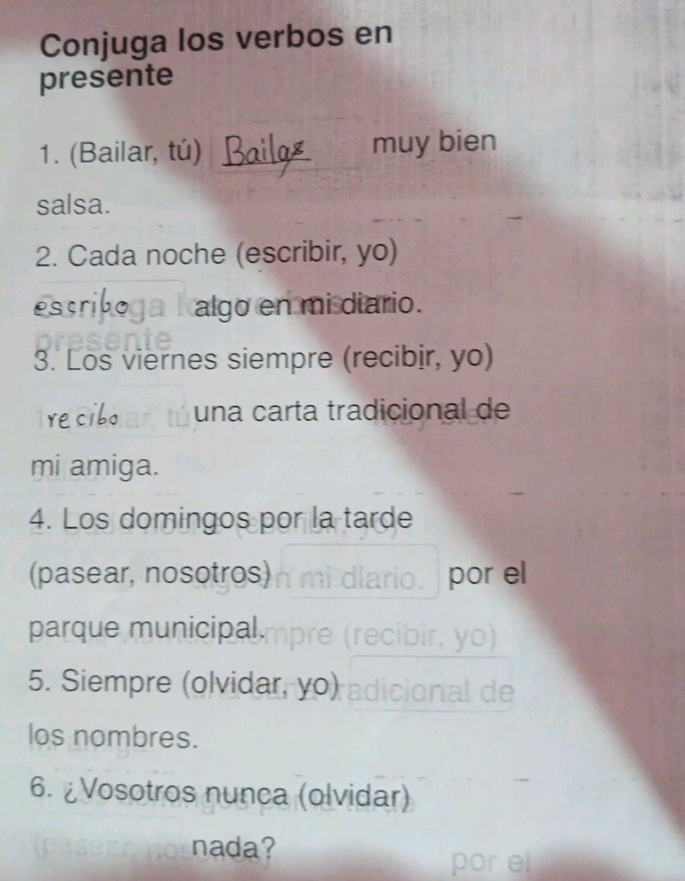 Conjuga los verbos en presente 1. (Bailar,