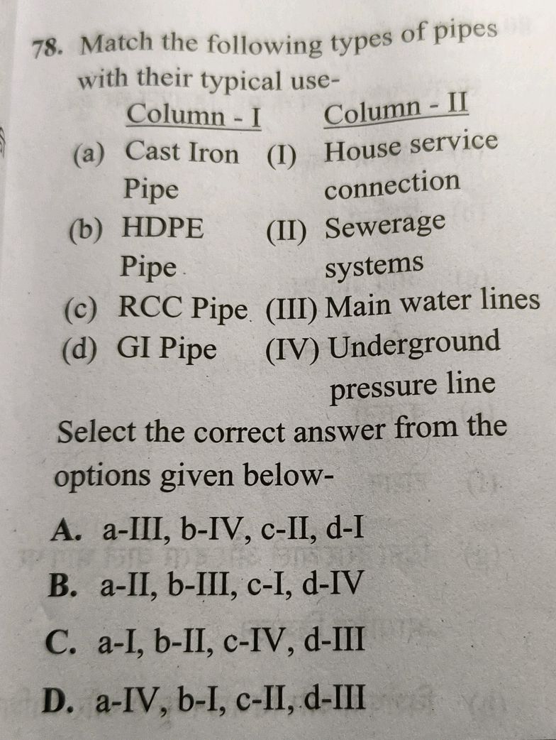 78. Match the following types of pipes with | StudyX