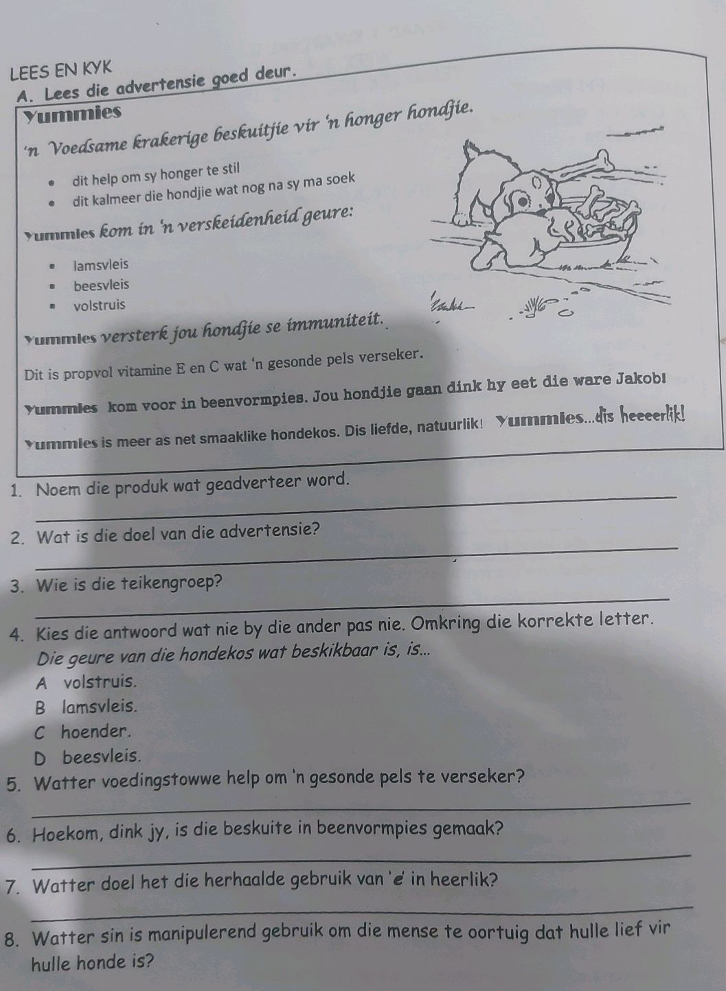 1. Noem die produk wat geadverteer word. 2. | StudyX