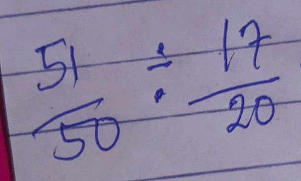 Dividing Fractions: 51/50 divided by 17/20 | StudyX