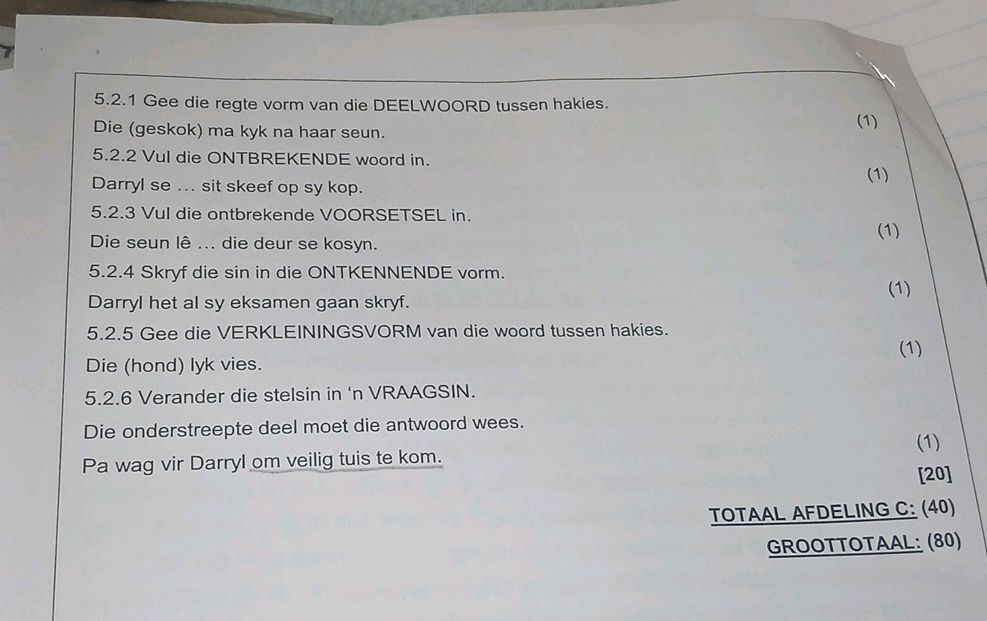 5.2.1 Gee die regte vorm van die DEELWOORD | StudyX