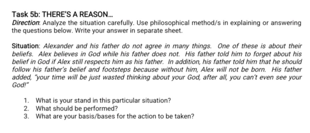 Task 5b: THERE'S A REASON... Direction: | StudyX