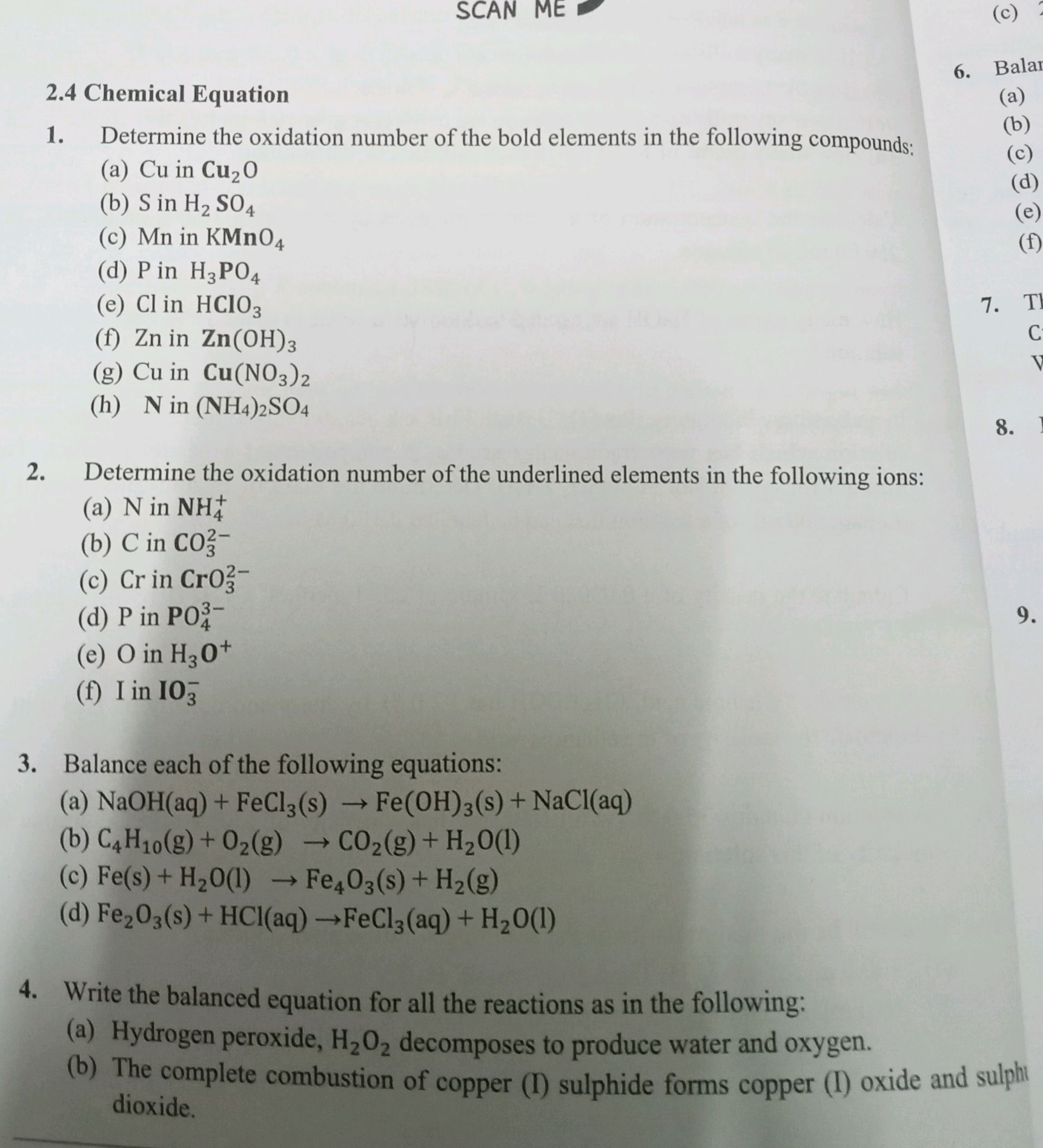 2. 4 Chemical Equation 1. Determine the | StudyX