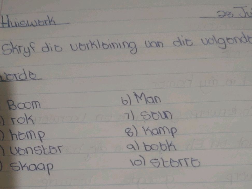 Skryf die verkleining van die volgende worde | StudyX