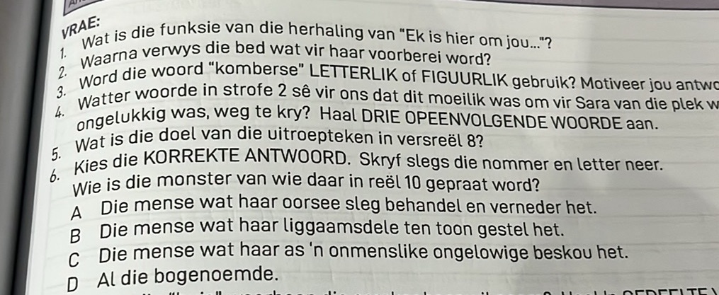 VRAE: 1. Wat is die funksie van die