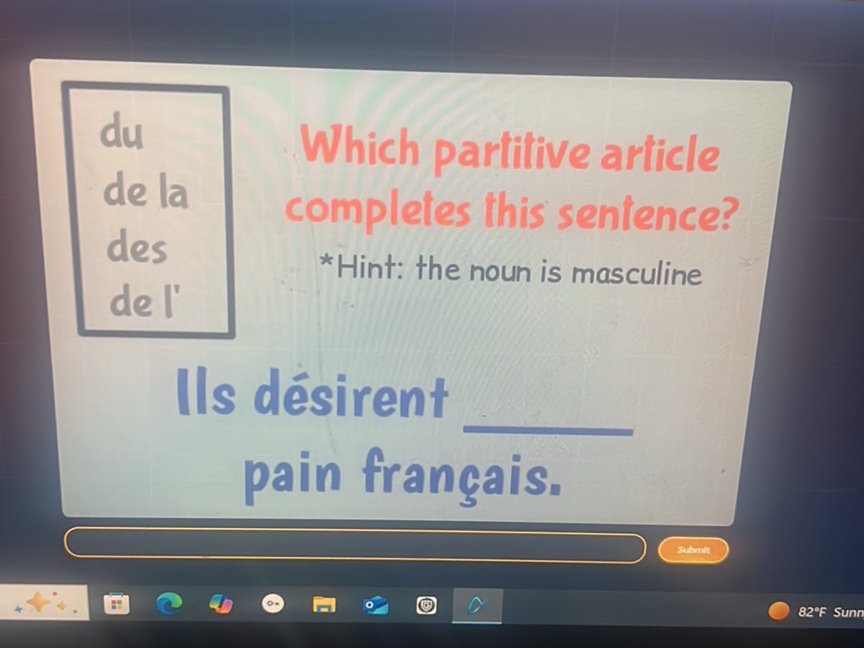 Which partitive article completes this | StudyX