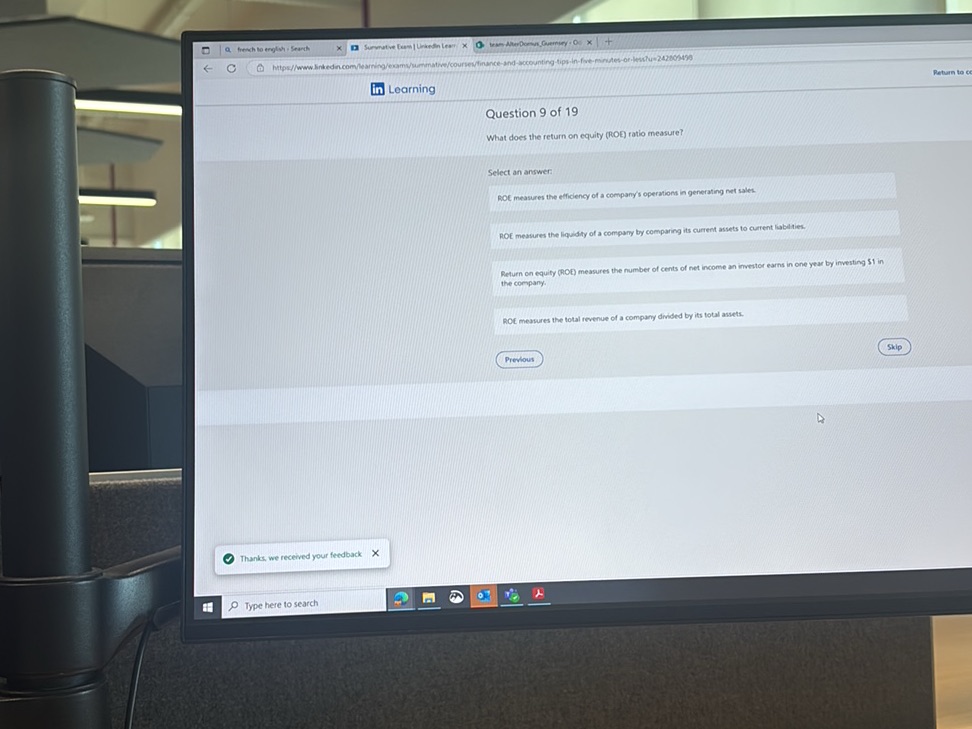 Question 9 of 19 What does the return on | StudyX