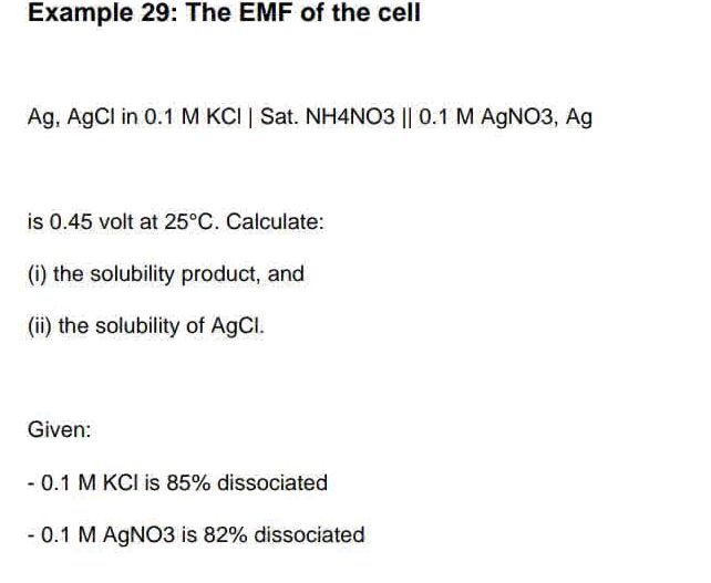 Example 29: The EMF of the cell Ag, AgCl in | StudyX