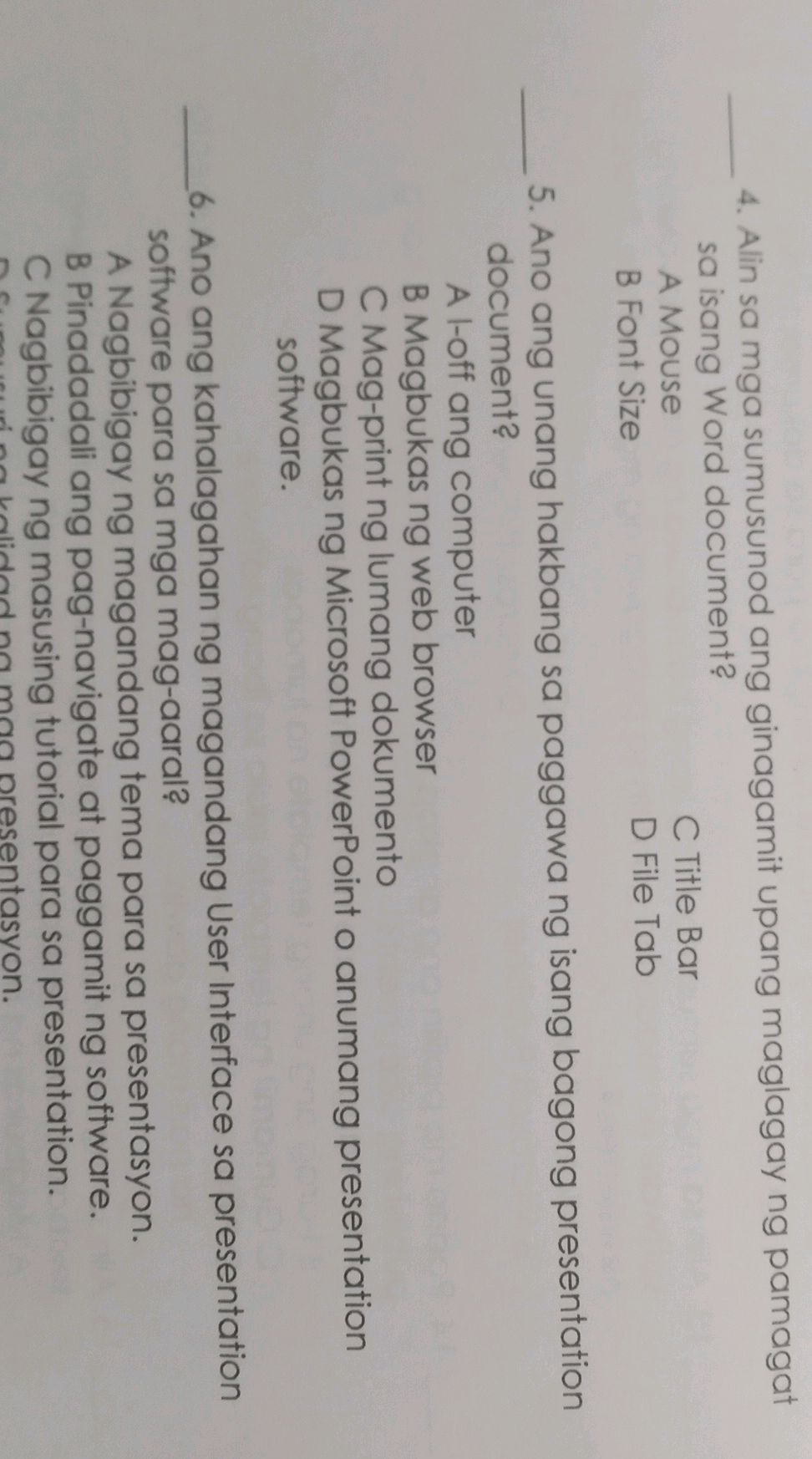 4. Alin sa mga sumusunod ang ginagamit upang | StudyX