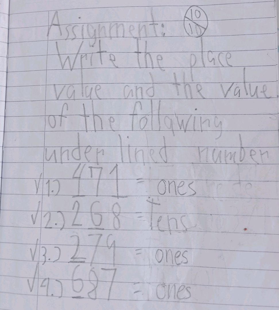 Assignment: Write the place value and the | StudyX