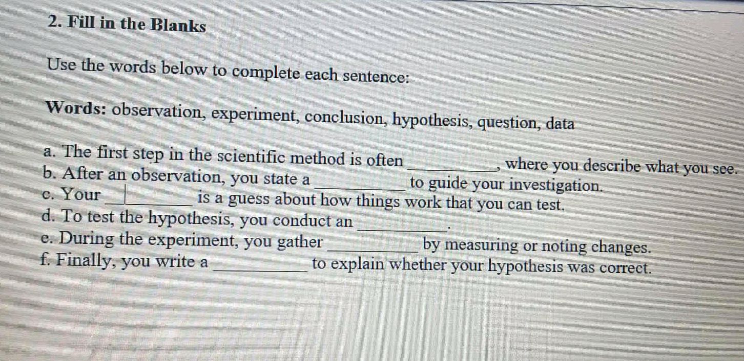 Fill in the Blanks Use the words below to