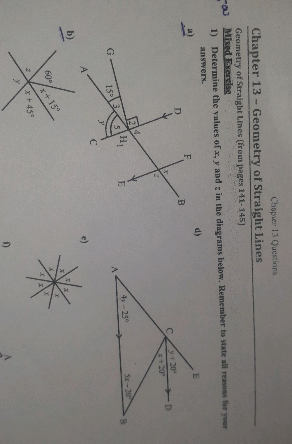 1) Determine the values of x, y and z in the | StudyX