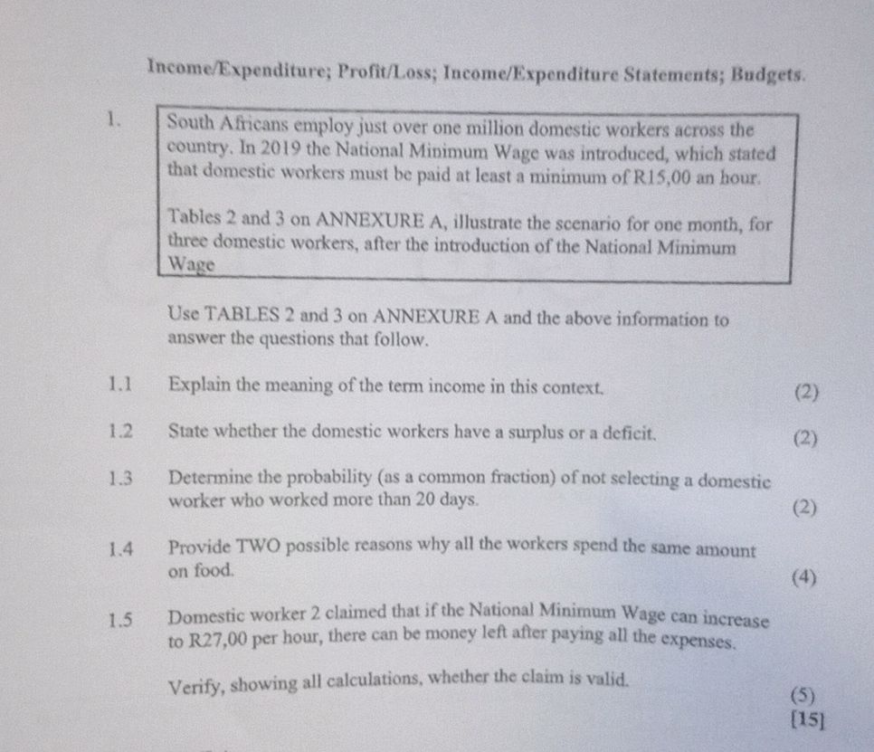 1. Income/Expenditure; Profit/Loss; | StudyX