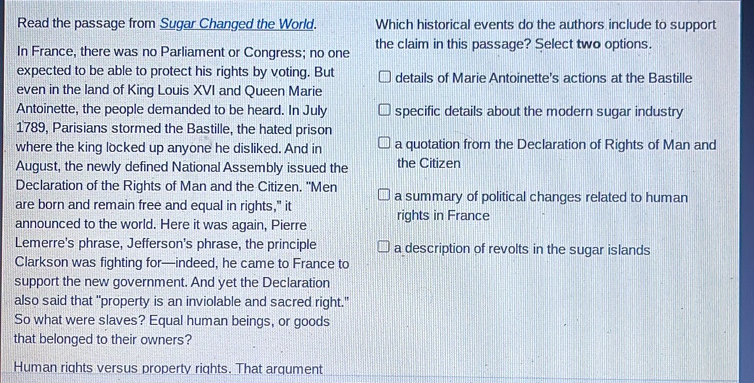 Read the passage from Sugar Changed the | StudyX