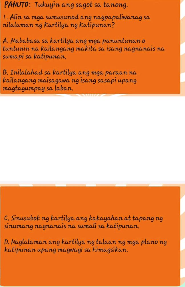 PANUTO: Tukuyin ang sagot sa tanong. 1. | StudyX