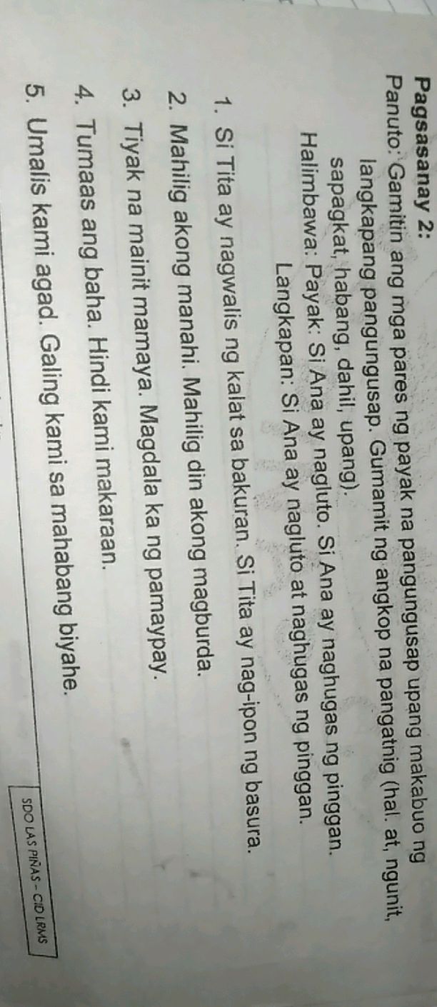 Pagsasanay 2: Panuto: Gamitin ang mga pares | StudyX