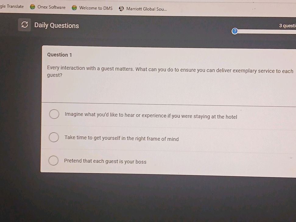Question 1 Every interaction with a guest