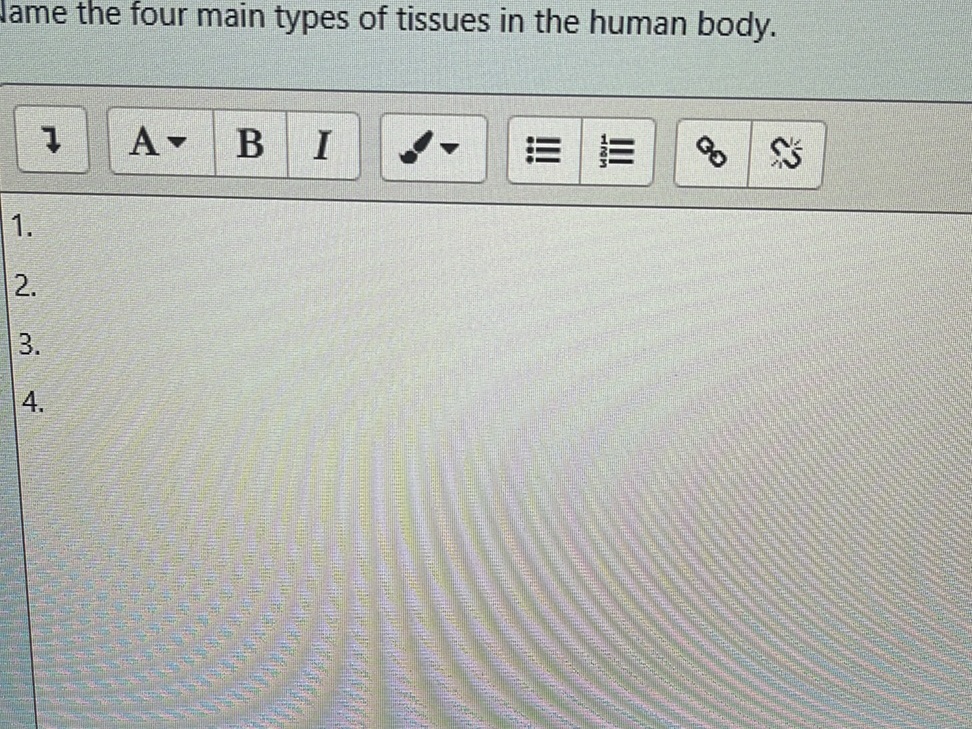 Name the four main types of tissues in the