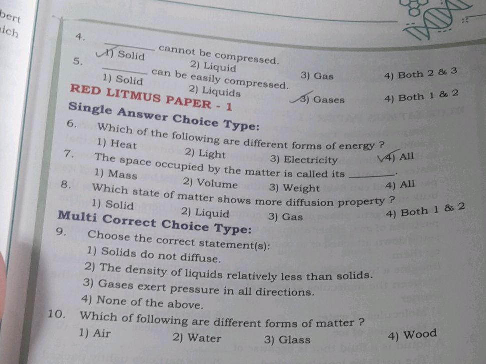 4. Solid cannot be compressed. 1) Solid 2) | StudyX