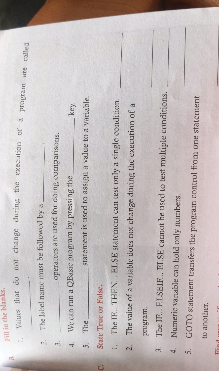 B. Fill in the blanks. 1. Values that do | StudyX