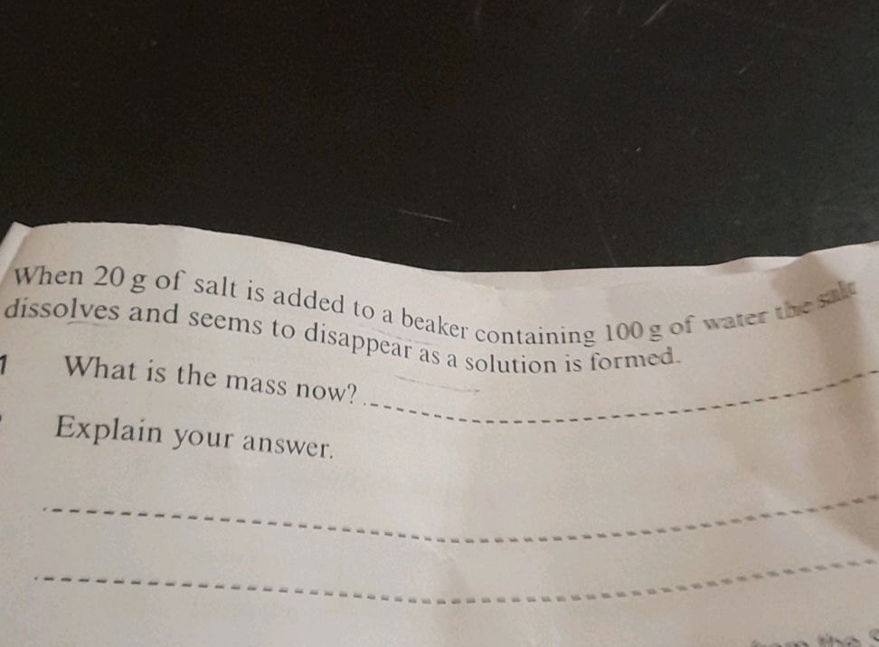 When 20 g of salt is added to a beaker