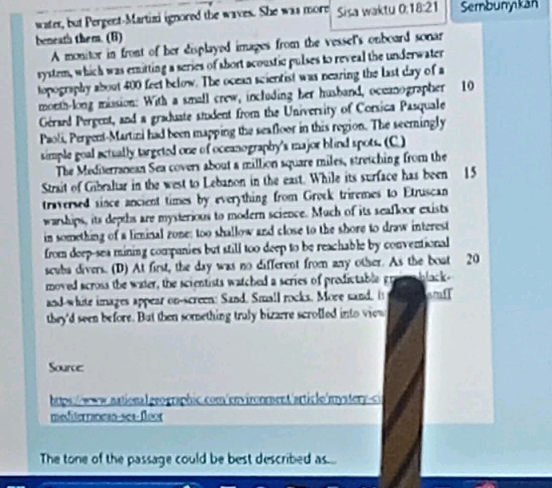 The tone of the passage could be best | StudyX