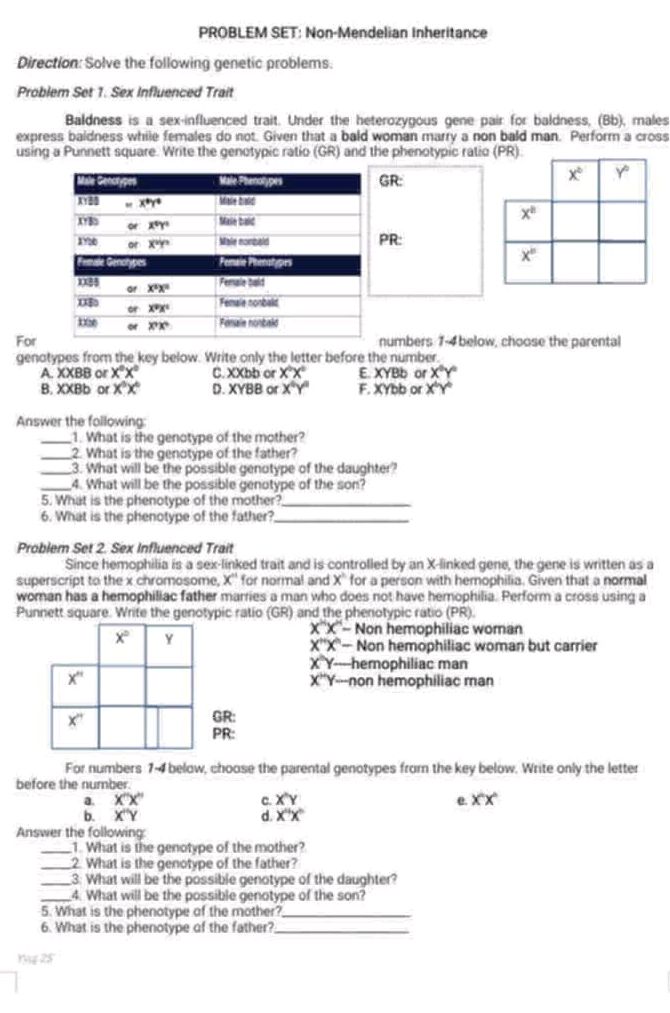 PROBLEM SET: Non-Mendelian Inheritance | StudyX