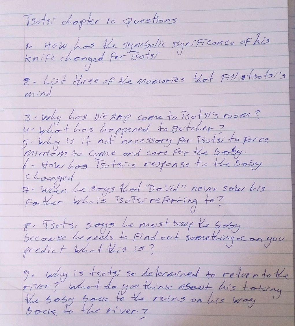 Tsotsi chapter 10 questions 1. How has the | StudyX