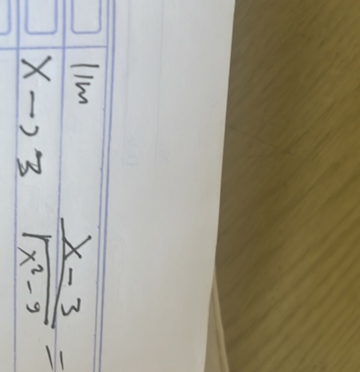 Calculate the limit of (x-3) / sqrt(x^2-9) | StudyX