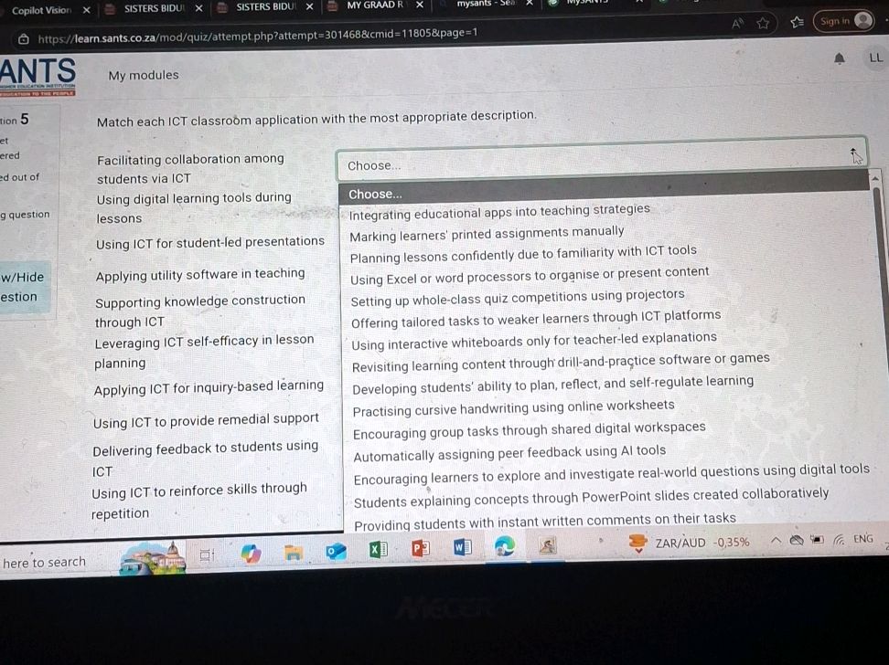 Match each ICT classroom application with | StudyX