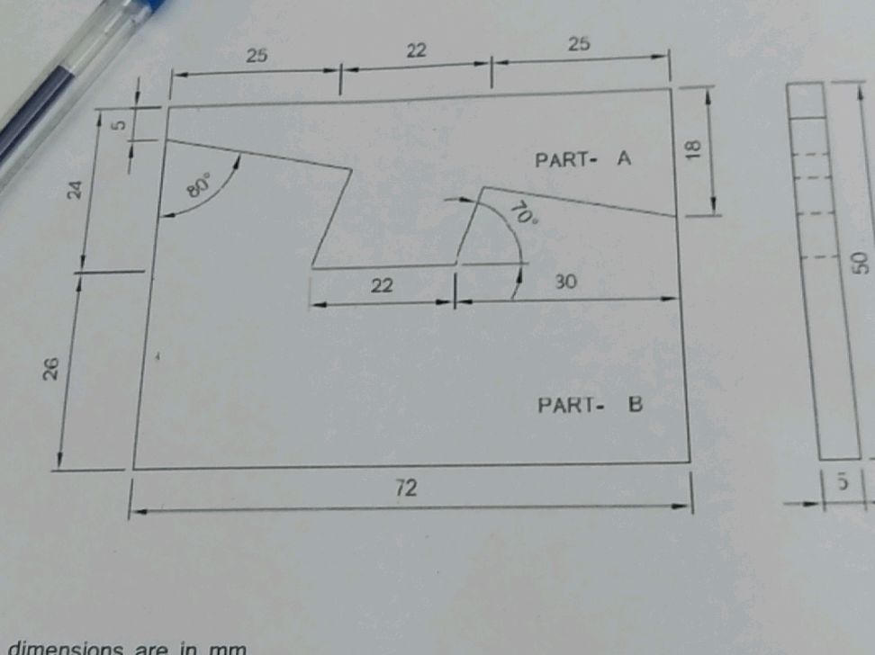 The image shows a 2D drawing of a mechanical | StudyX