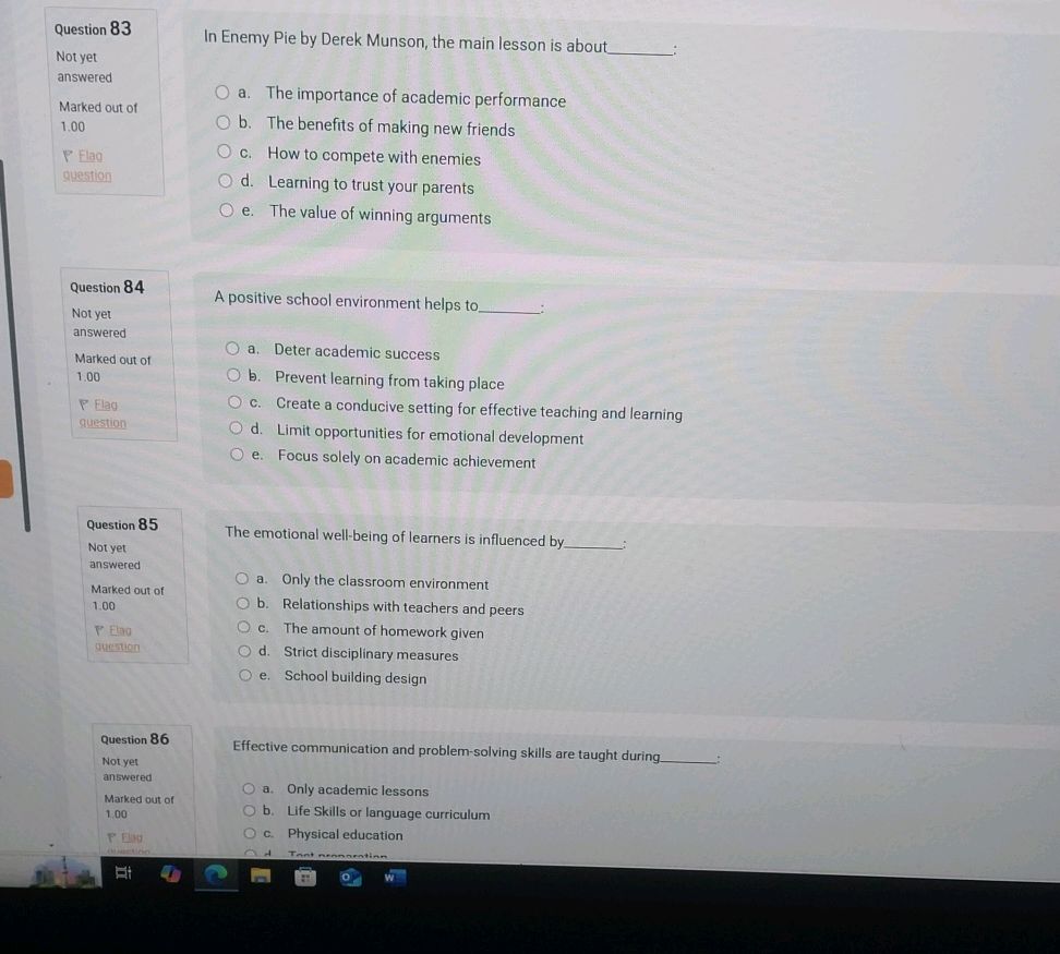 Question 83 In Enemy Pie by Derek Munson, | StudyX