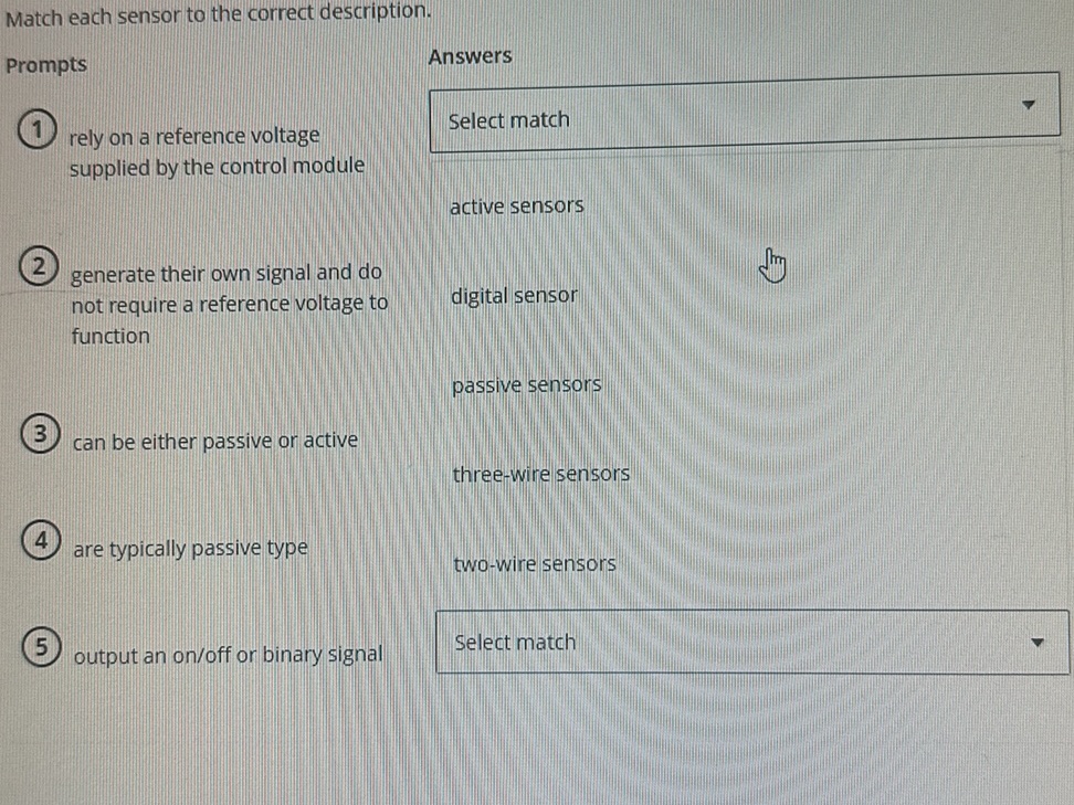 Match each sensor to the correct | StudyX
