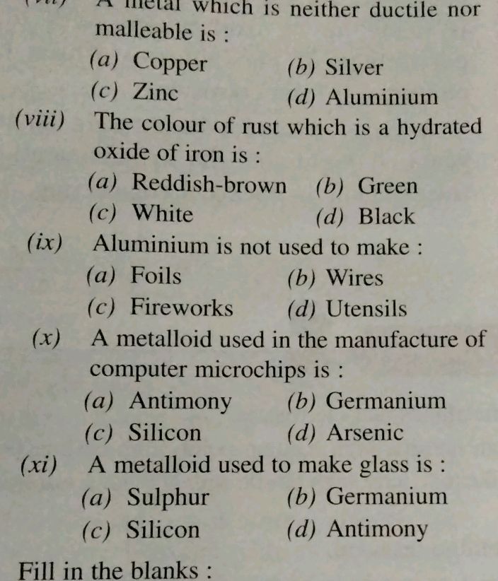 (vii) A metal which is neither ductile nor | StudyX