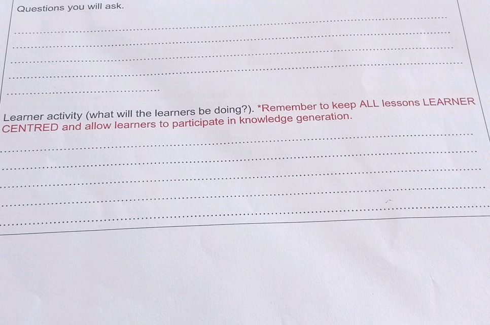 Questions you will ask. Learner activity | StudyX